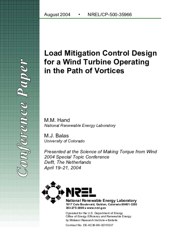 (PDF) Blade load mitigation control design for a wind turbine operating in the path of vortices