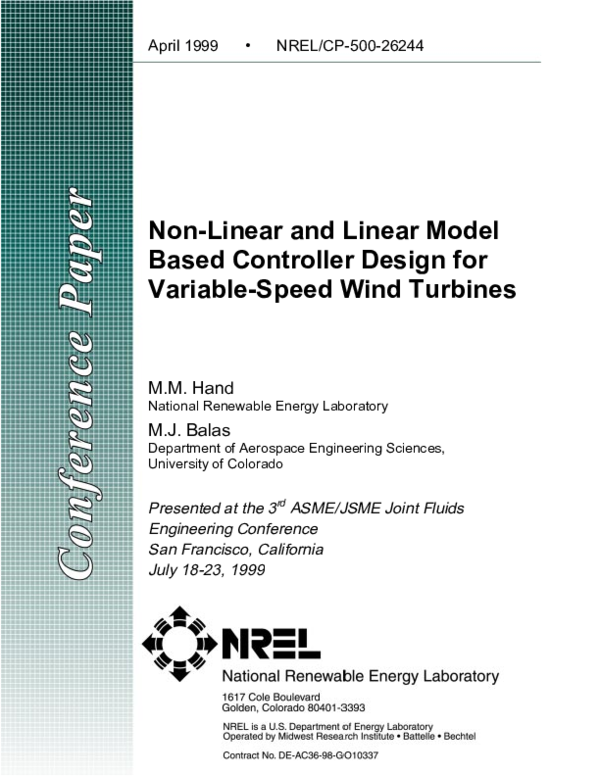 (PDF) Non-linear and linear model based controller design for variable-speed wind turbines