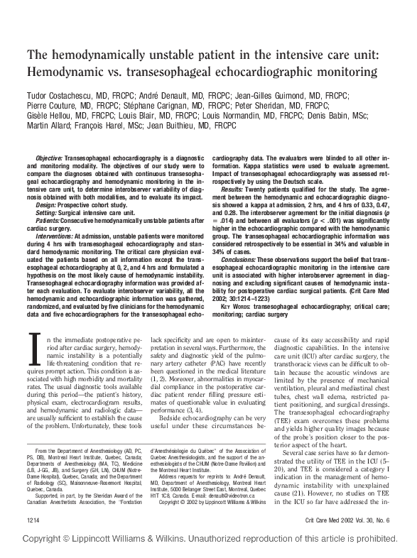 (PDF) The hemodynamically unstable patient in the intensive care unit ...