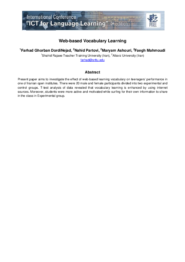 (PDF) Web-based Vocabulary Learning | Nahid Partovi - Academia.edu