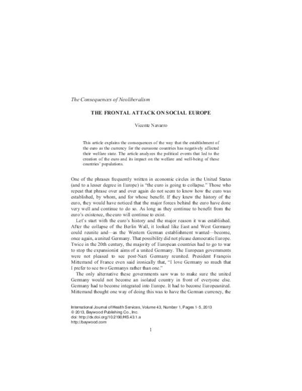 (PDF) The Frontal Attack on Social Europe