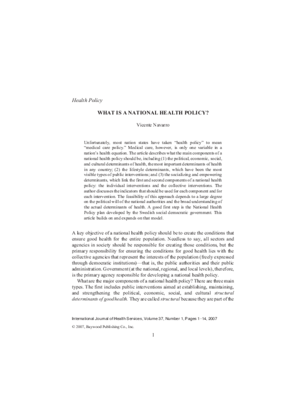 (PDF) What is a National Health Policy?