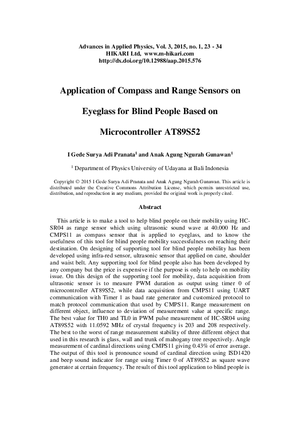 (PDF) Smart Eyeglass Mobility Aid for the Blind