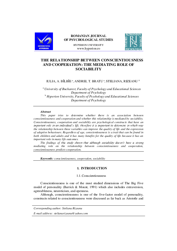 (PDF) The Relationship Between Conscientiousness and Cooperation: The ...