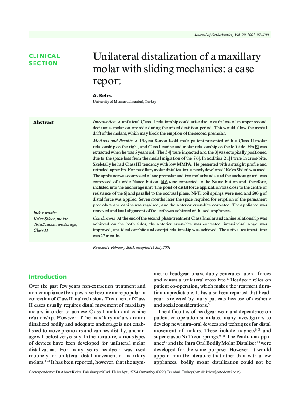 (PDF) Unilateral distalization of a maxillary molar with sliding ...