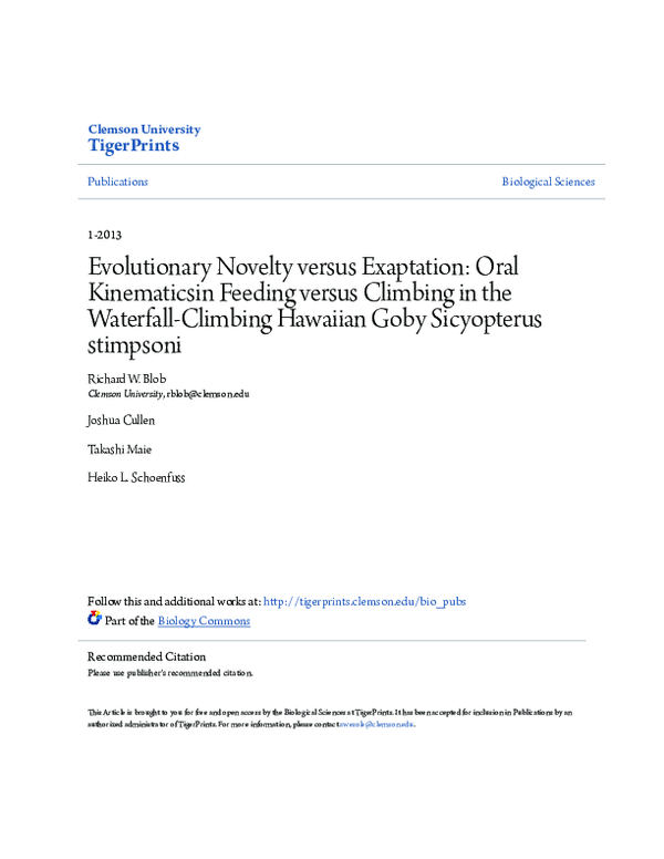(PDF) Evolutionary Novelty versus Exaptation: Oral Kinematics in ...