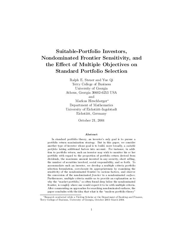 (PDF) Suitable-portfolio investors, nondominated frontier sensitivity ...