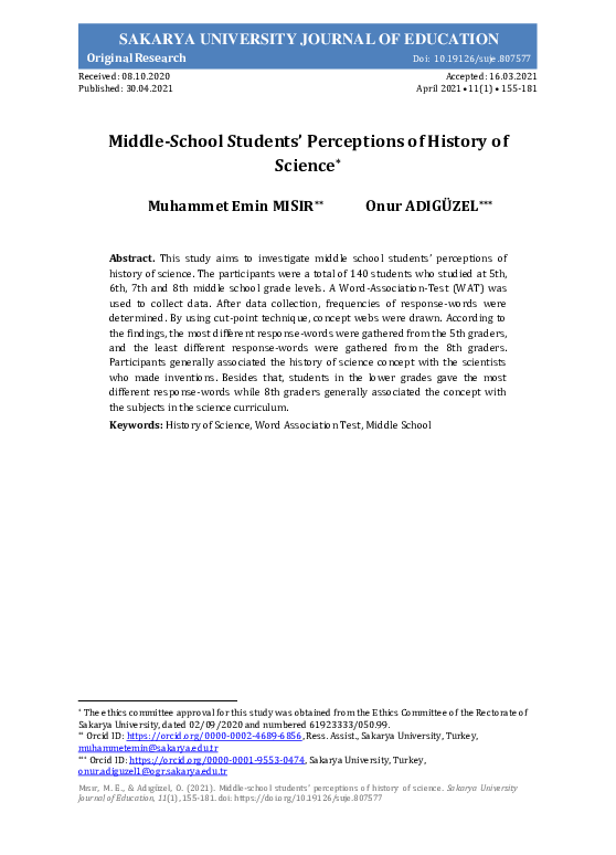 (PDF) Middle-School Students’ Perceptions of History of Science ...