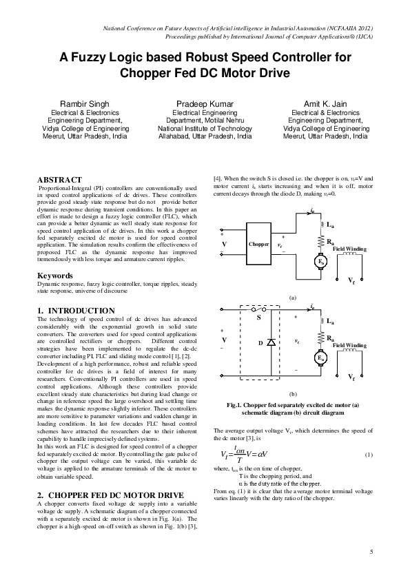 Pdf A Fuzzy Logic Based Robust Speed Controller For Chopper Fed Dc