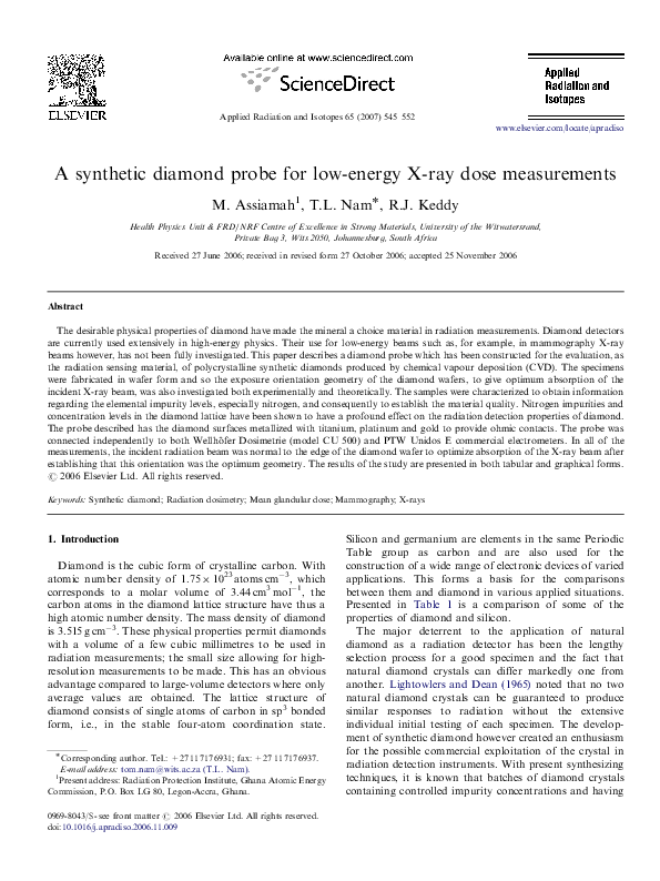 (PDF) A synthetic diamond probe for low-energy X-ray dose measurements