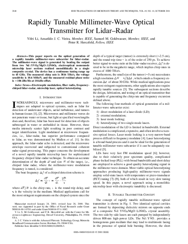(PDF) Rapidly tunable millimeter-wave optical transmitter for lidar-radar