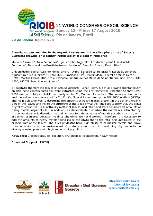 (PDF) Arsenic, copper and zinc in the organic tissues and in the silica ...