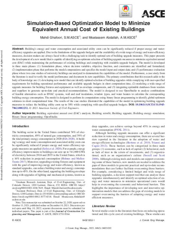 (PDF) Simulation-Based Optimization Model to Minimize Equivalent Annual Cost of Existing Buildings