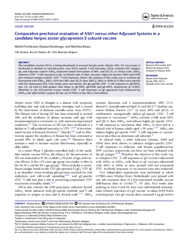 (PDF) Comparative preclinical evaluation of AS01 versus other Adjuvant ...