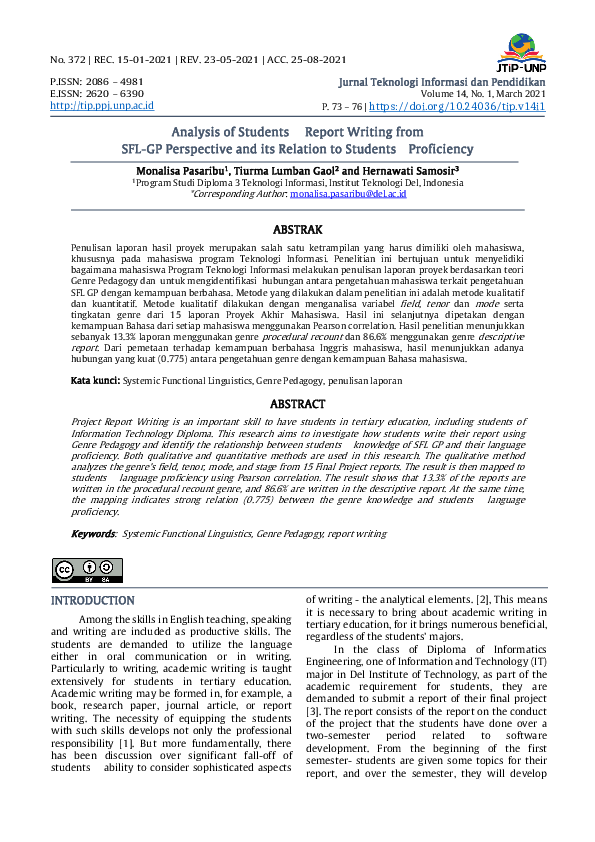 (PDF) Analysis of Students’ Report Writing from SFL-GP Perspective and ...