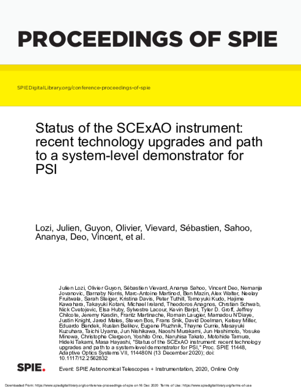 (PDF) Status of the SCExAO instrument: recent technology upgrades and path to a system-level ...