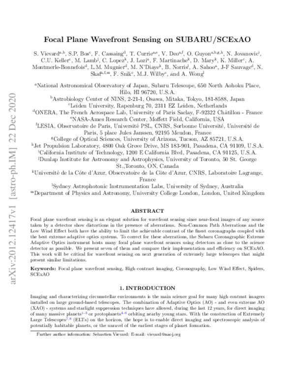 (PDF) Focal plane wavefront sensing on SUBARU/SCExAO