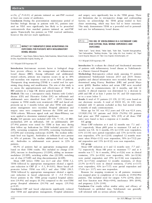 (PDF) P113 The use of Vedolizumab in a secondary care DGH setting; real world experience and ...