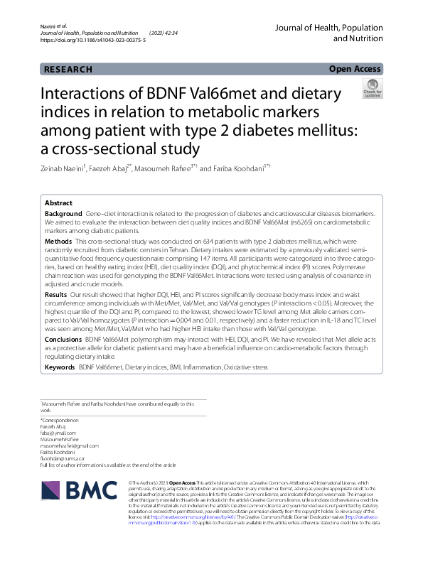 (PDF) Interactions of BDNF Val66met and dietary indices in relation to ...