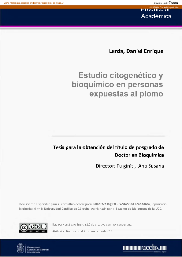 (PDF) Estudio citogenético y bioquímico en personas expuestas al plomo