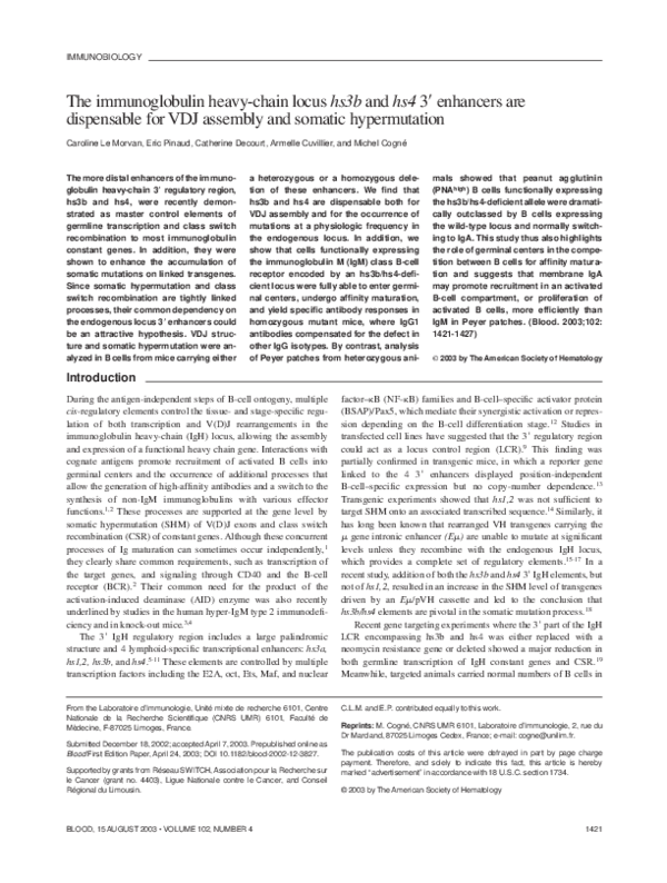 (PDF) Role of hs3b and hs4 Enhancers in VDJ Assembly and Mutation
