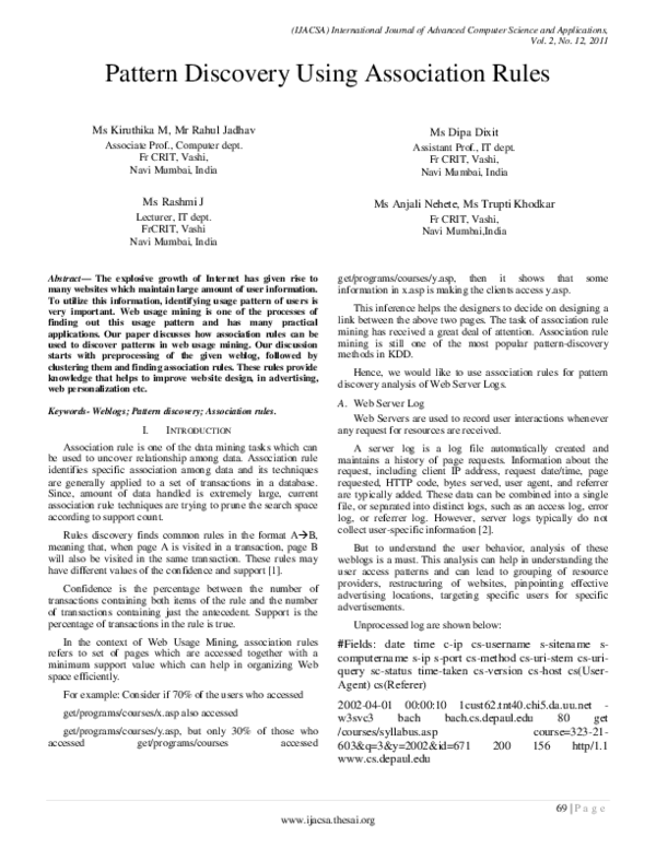 Pdf Pattern Discovery Using Association Rules Rahul Jadhav