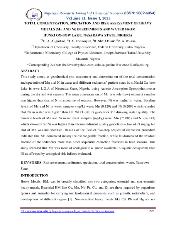 (PDF) TOTAL CONCENTRATION, SPECIATION AND RISK ASSESSMENT OF HEAVY ...