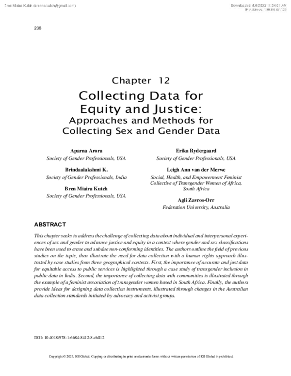 Pdf Collecting Data For Equity And Justice Approaches And Methods