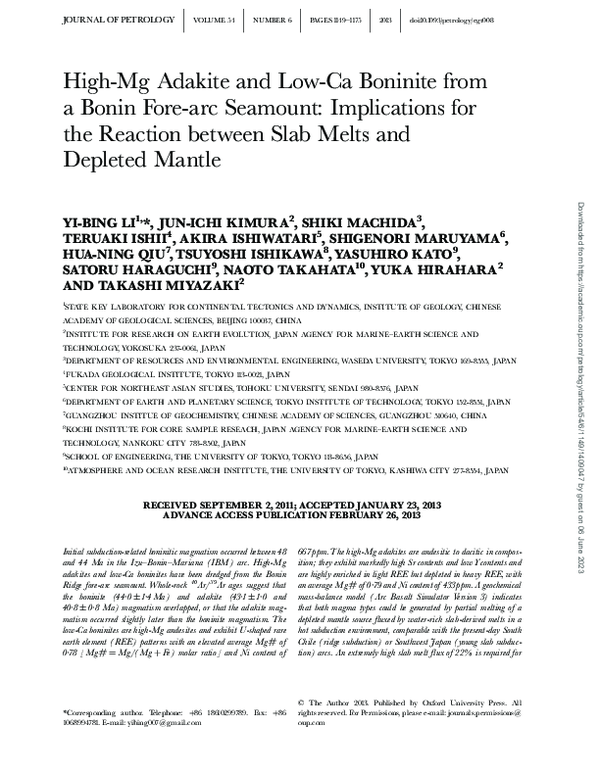 (PDF) High-Mg Adakite and Low-Ca Boninite from a Bonin Fore-arc ...