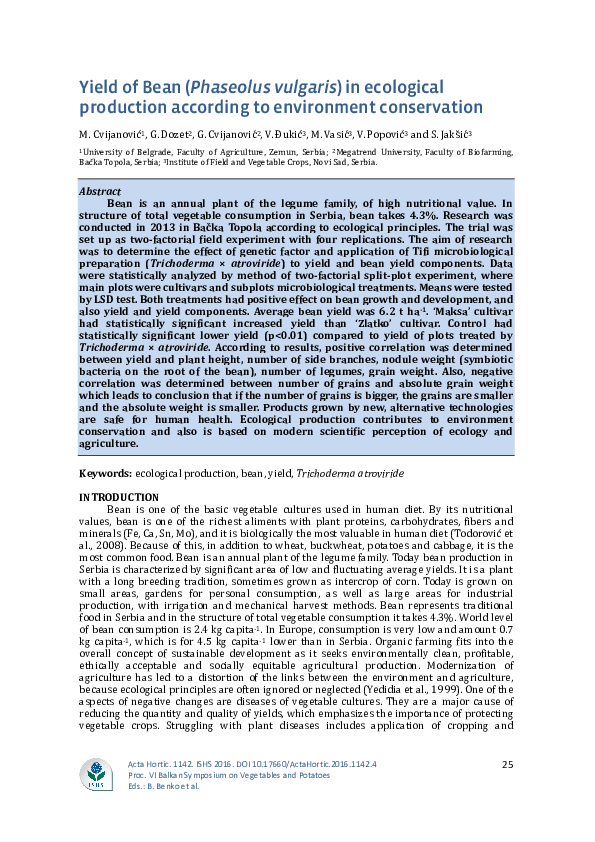 (PDF) Yield of Bean (Phaseolus vulgaris) in ecological production according to environment ...