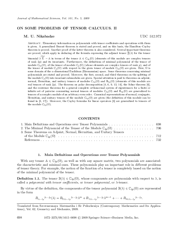 (PDF) On some problems of tensor calculus. II