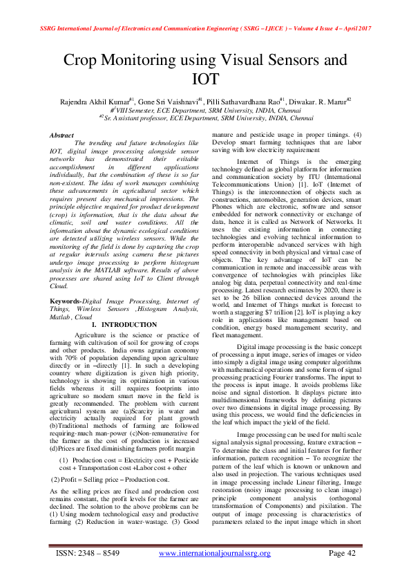 (PDF) Crop Monitoring using Visual Sensors and IOT