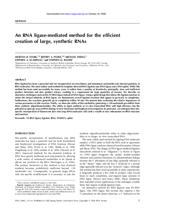 (PDF) An RNA ligase-mediated method for the efficient creation of large ...