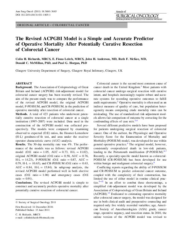 (PDF) The Revised ACPGBI Model is a Simple and Accurate Predictor of ...