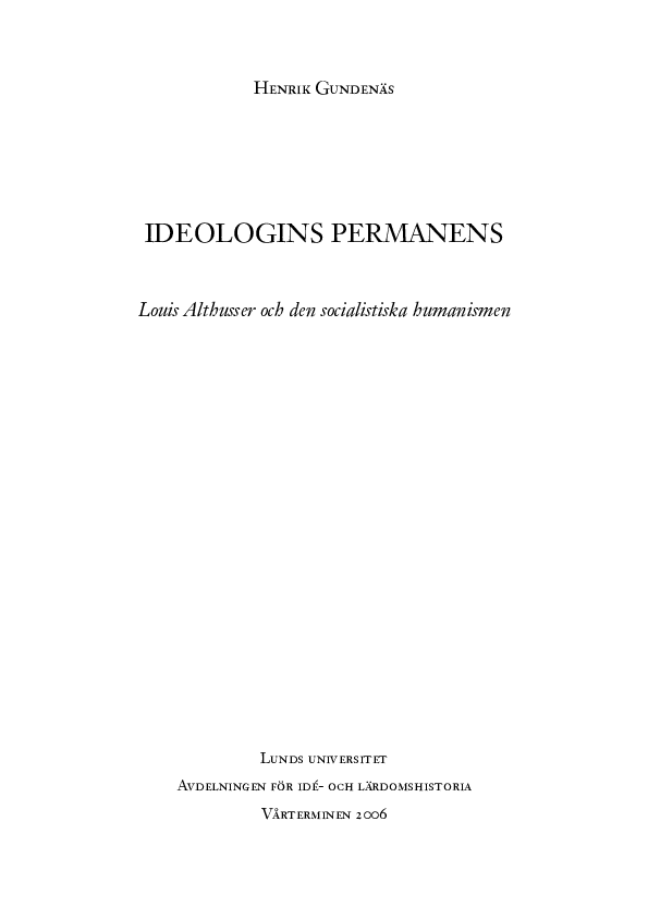 (PDF) Ideologins permanens : Louis Althusser och den socialistiska ...