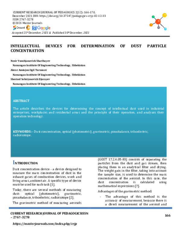 (PDF) Intellectual Devices for Determination of Dust Particle Concentration