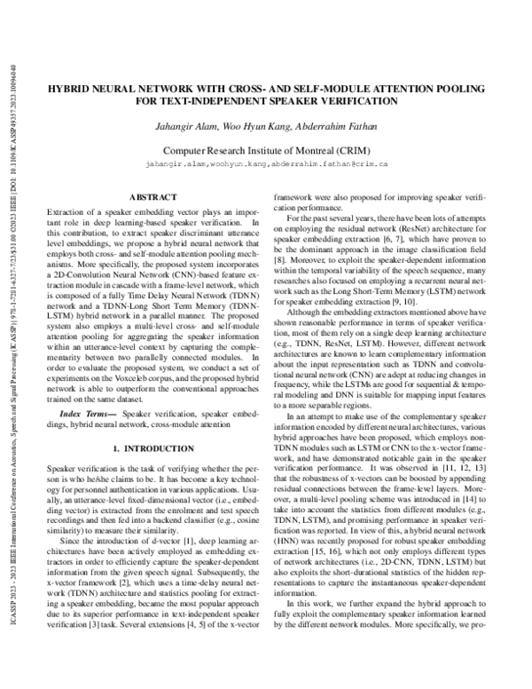 (PDF) Hybrid Neural Network with Cross- and Self-Module Attention Pooling for Text-Independent ...