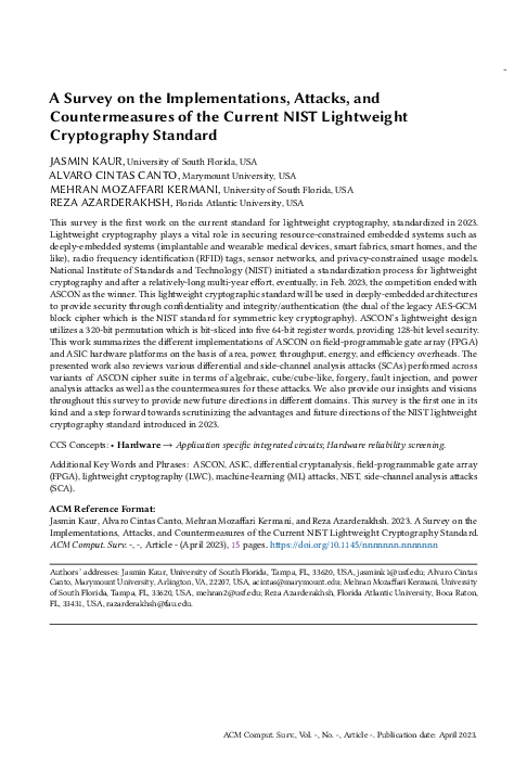 Pdf A Survey On The Implementations Attacks And Countermeasures Of The Current Nist