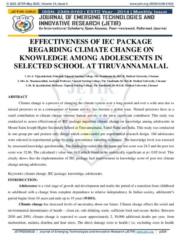 (PDF) EFFECTIVENESS OF IEC PACKAGE REGARDING CLIMATE CHANGE ON ...