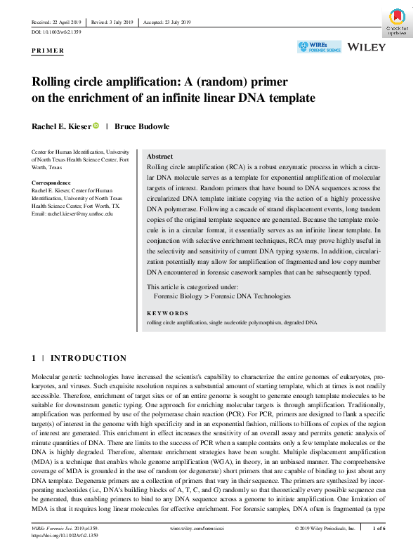 (PDF) Rolling circle amplification: A (random) primer on the enrichment of an infinite linear ...