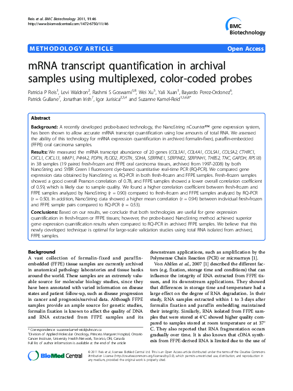 (PDF) mRNA transcript quantification in archival samples using multiplexed, color-coded probes