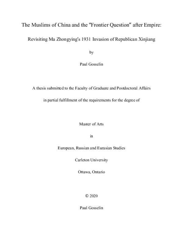 (PDF) The Muslims of China and the "Frontier Question" after Empire ...
