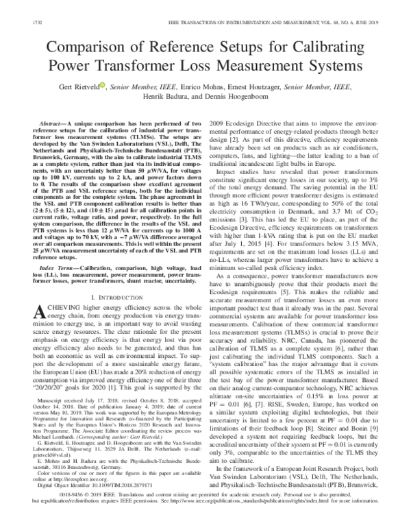 Pdf Comparison Of Reference Setups For Calibrating Power Transformer