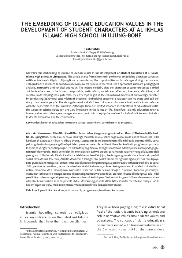 (PDF) The Embedding of Islamic Education Values in the Development of ...