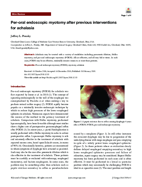 (PDF) Per-oral endoscopic myotomy after previous interventions for ...