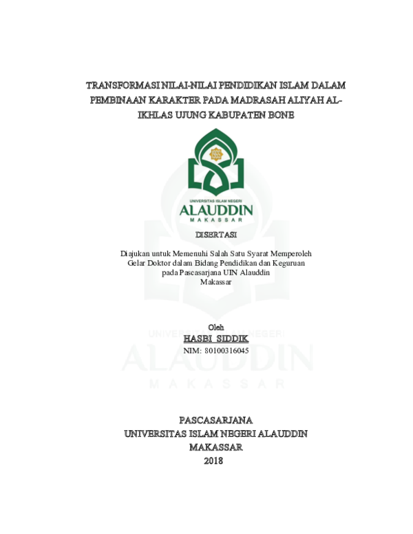 (PDF) Transformasi Nilai-Nilai Pendidikan Islam dalam Pembinaan Karakter pada Madrasah Aliyah Al ...