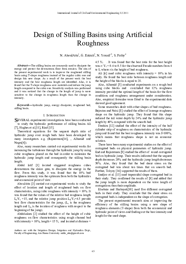(PDF) Design Of Stilling Basins Using Artificial Roughness | Nahla AboulAtta - Academia.edu