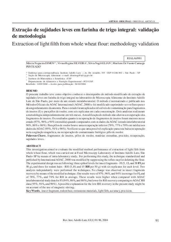 (PDF) Extração de sujidades leves em farinha de trigo integral ...