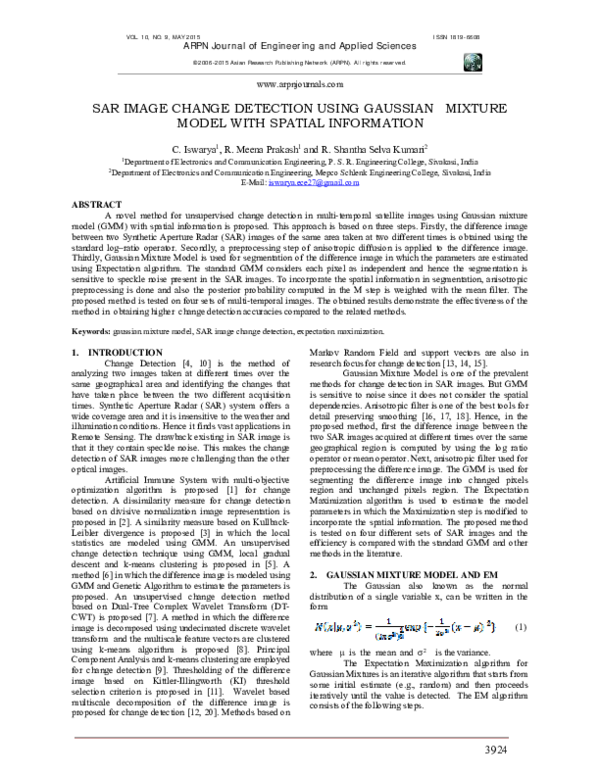 (PDF) Sar Image Change Detection Using Gaussian Mixture Model with Spatial Information