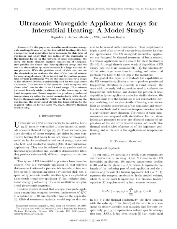 (PDF) Ultrasonic waveguide applicator arrays for interstitial heating: a model study